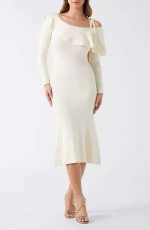 Guess Ambrosia One-shoulder Knit Midi Dress - Natural