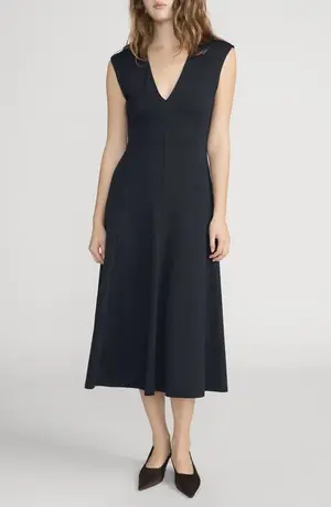 FRAME The Studio Cotton Midi Dress - Navy