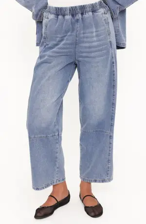 PETAL & PUP Sophie Pull-on Crop Barrel Jeans - Medium Wash