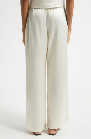 LESET Barb Wide Leg Satin Pants - Creme