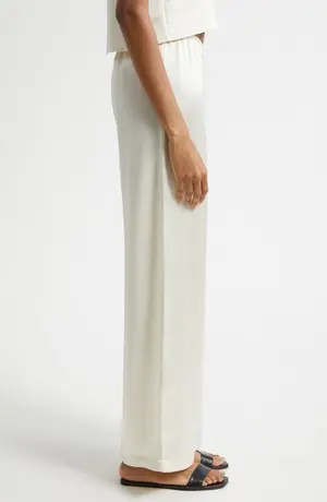 LESET Barb Wide Leg Satin Pants - Creme