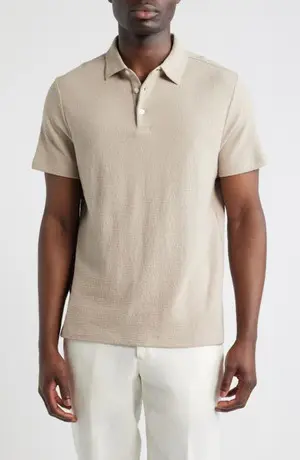 Robert Barakett Newman Textured Cotton Blend Polo - Tan