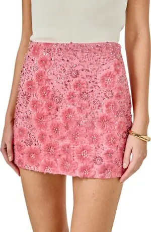 Endless Rose Floral Sequin Mini Skirt - Raspberry