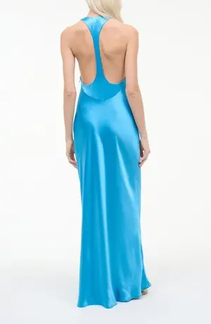 Staud Juanita Racerback Satin Gown - Pool