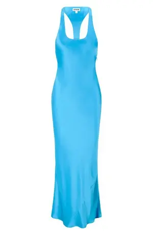 Staud Juanita Racerback Satin Gown - Pool