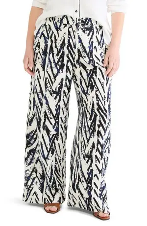 NIC+ZOE Indigo Crosshatch Linen Blend Wide Leg Pants - Indigo Multi