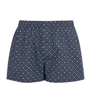 Hanro Cotton Woven Boxer Shorts Blue