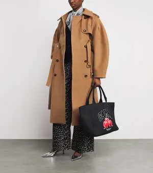 GANNI Wool-blend Belted Trench Coat