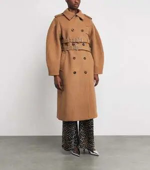 GANNI Wool-blend Belted Trench Coat
