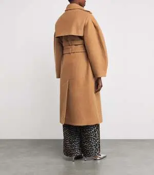 GANNI Wool-blend Belted Trench Coat