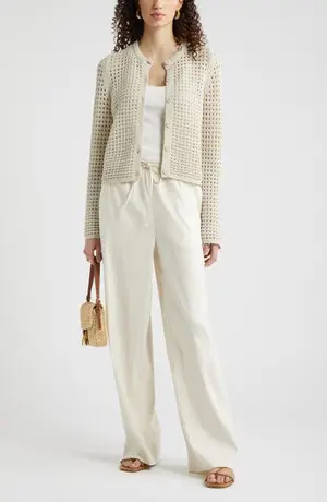 Nordstrom Mesh Stitch Cotton-blend Cardigan - Beige Scroll