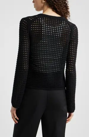 Nordstrom Mesh Stitch Cotton-blend Cardigan - Black