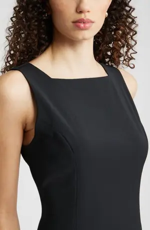 Nordstrom Square Neck Sleeveless Wool Blend Midi Dress - Black