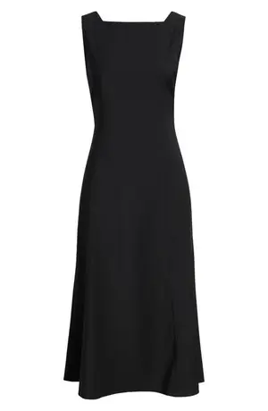 Nordstrom Square Neck Sleeveless Wool Blend Midi Dress - Black