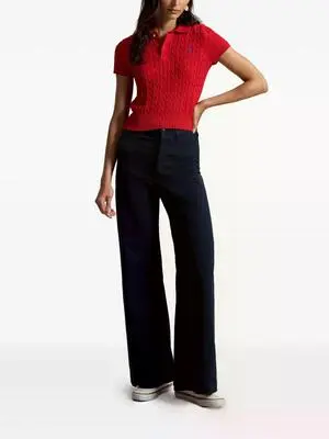 Polo Ralph Lauren Cropped Cable-knit Polo Shirt - Red
