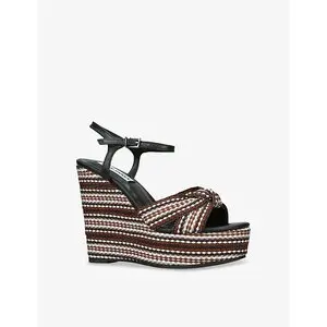Steve Madden Aztec Heeled Leather Wedge Sandals - Black