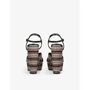 Steve Madden Aztec Heeled Leather Wedge Sandals - Black