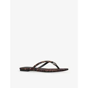 Steve Madden Maliyah Leopard Leather Flat Sandals - Brown/oth