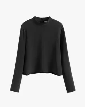 Cuyana Silk Mock Neck Top - Black