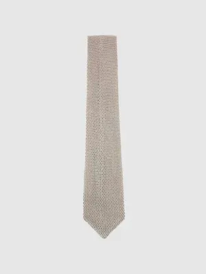 REISS Punto Silk Knitted Tie - Champagne