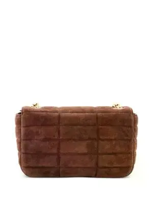Celine Logo Chain Flap Bag Quilted Suede Shoulder Bag - Brown