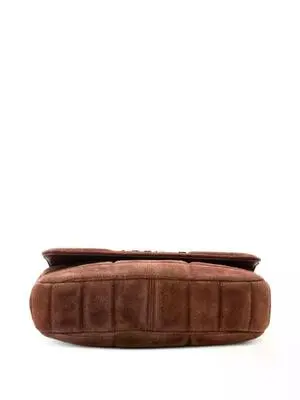 Celine Logo Chain Flap Bag Quilted Suede Shoulder Bag - Brown
