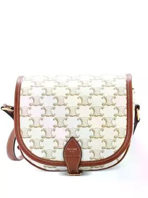 Celine Folco Bag Triomphe Coated Canvas Medium Crossbody Bag - Neutrals