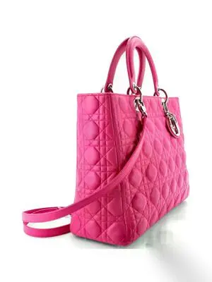 Dior Lady Bag Cannage Quilt Lambskin Large Tote Bag - Pink
