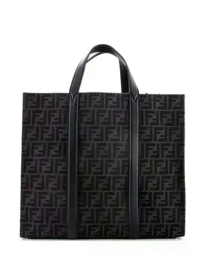 Fendi Convertible Open Zucca Jacquard Fabric And Leather Large Tote Bag - Black