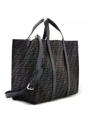 Fendi Convertible Open Zucca Jacquard Fabric And Leather Large Tote Bag - Black