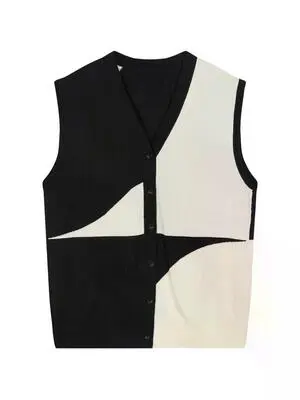 LESS Colour-block V-neck Cardigan - Black