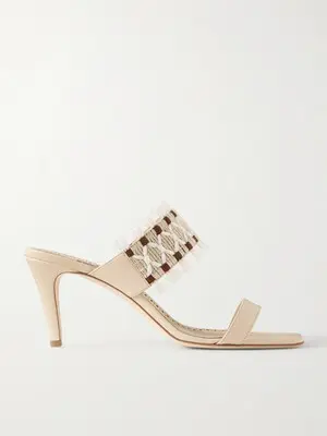 Manolo Blahnik Efeso 70 Fringed Raffia And Leather Sandals - Neutrals