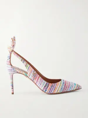 AQUAZZURA Bow Tie 85 Embellished Tweed Pumps - Multi