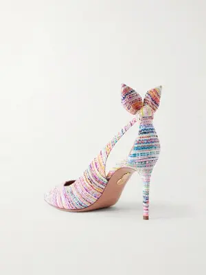 AQUAZZURA Bow Tie 85 Embellished Tweed Pumps - Multi