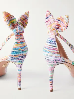 AQUAZZURA Bow Tie 85 Embellished Tweed Pumps - Multi