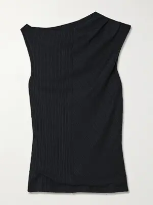 RÙADH Toga Draped Ribbed Organic Cotton And Modal-blend Top - Black