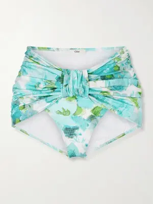 Chloé Ruched Floral-print Bikini Briefs - Blue
