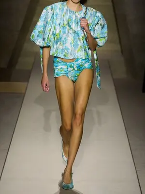 Chloé Ruched Floral-print Bikini Briefs - Blue