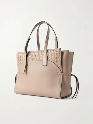 SERAPIAN Medium Textured Leather Tote With Tie Details - Brown