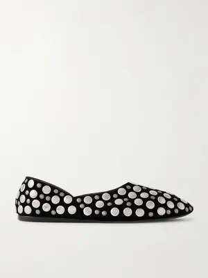 Khaite Jane Studded Suede Flats - Black