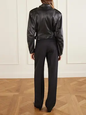Saint Laurent Glossed Textured-leather Biker Jacket - Black