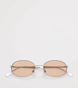 Ray-ban Rb3767 Metal Oval Rimless Sunglasses - Silver