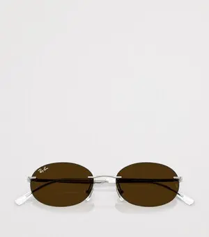 Ray-ban Rb3767 Metal Oval Rimless Sunglasses - Silver