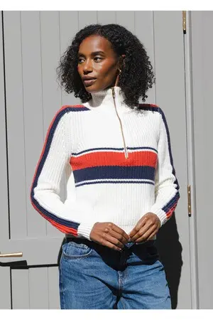 ELLSWORTH + IVEY Aspen Quarter-zip Retro Block Sweater - Neutral