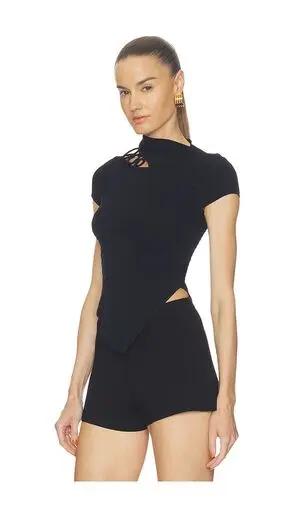 Cult Gaia Nessi Ribbed Ponte Top With Cut-out Detail - Black