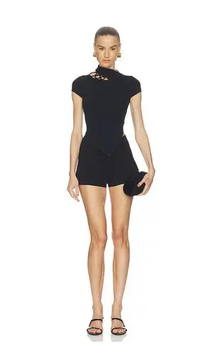 Cult Gaia Nessi Ribbed Ponte Top With Cut-out Detail - Black