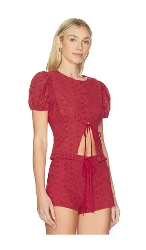 Lioness Embroidered Eyelet Poplin Puff Sleeve Top