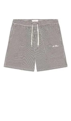 LES DEUX Stan Stripe Seersucker Swim Shorts - Black