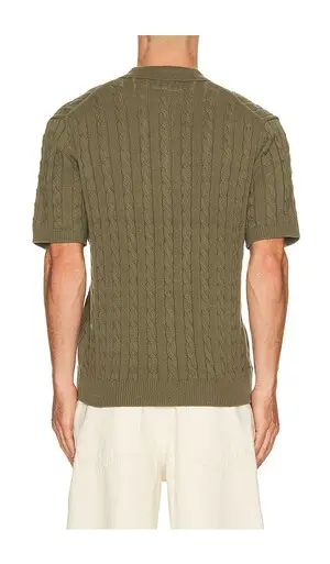 BEAMS Knit Polo Cable In Green - Olive