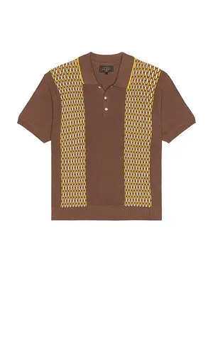 BEAMS Knit Polo Front Stripe Jacquard - Brown